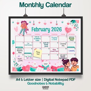 February 2026 Calendar Printable Cute Valentines Day Theme, Editable ...