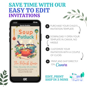 Editable Soup Potluck Invitation, Family and Friends Gathering ...