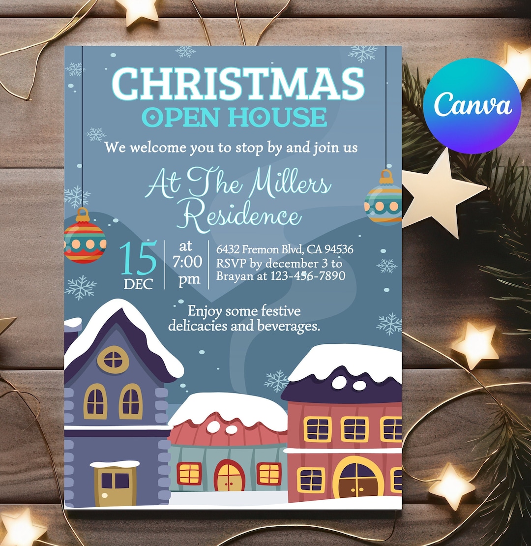 Editable Christmas Open House Invitation, Digital Holiday Party Invite ...