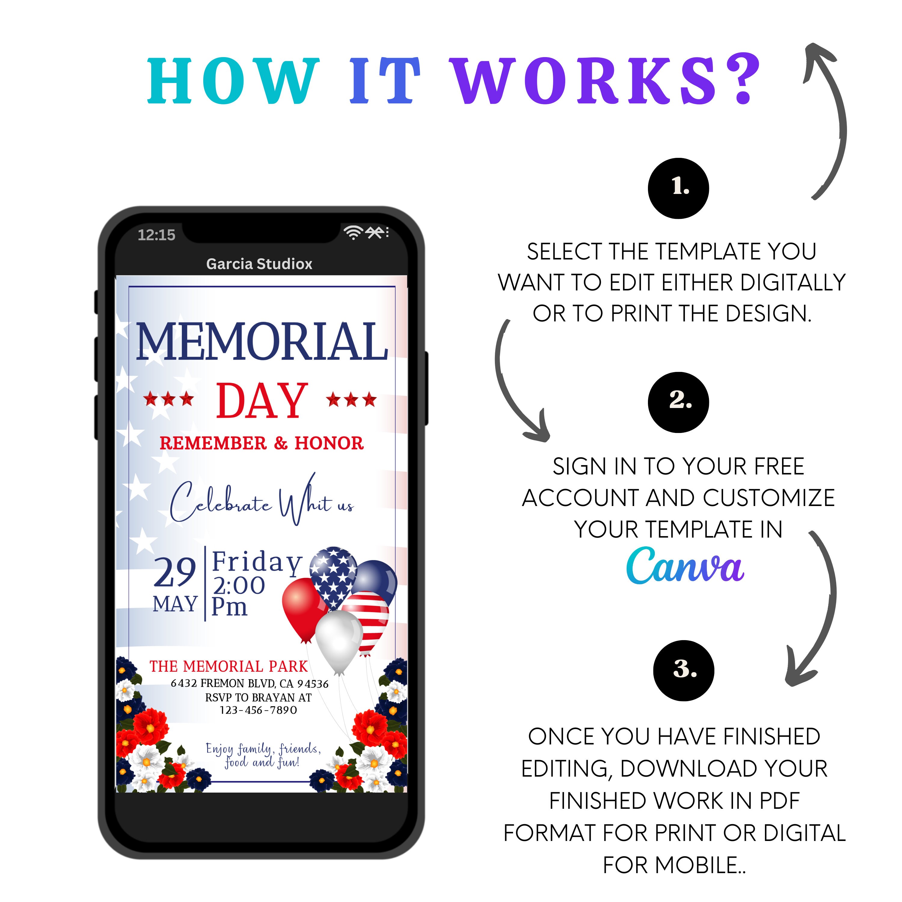 Memorial Day Party Invitation, Memorial Day Invitation, Red White and ...