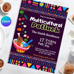Multicultural Potluck Invitation, Potluck Multicultural Invitation ...