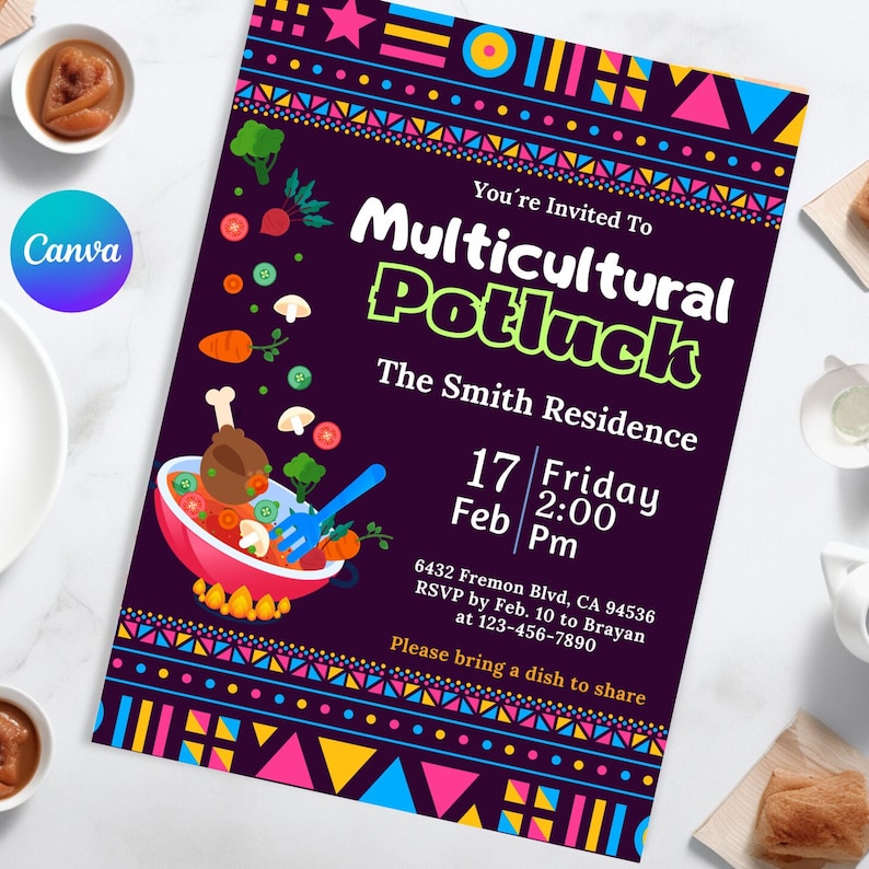 Multicultural Potluck Invitation, Potluck Multicultural Invitation ...
