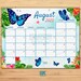 EDITABLE August 2025 Calendar, Cute Blue Butterflies Summer, Pretty ...
