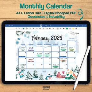 Snowy Calendar February 2025, Winter Theme Monthly Planner, Editable ...
