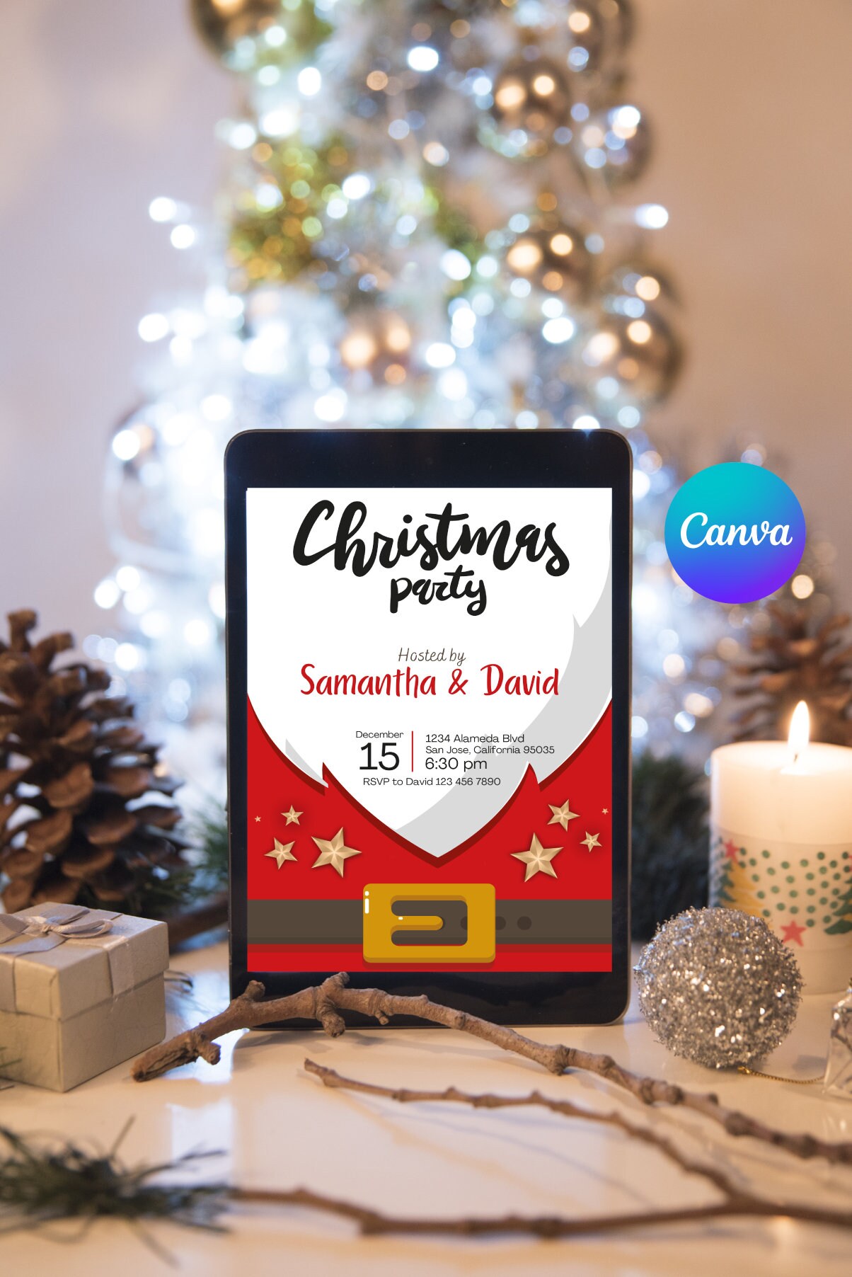 Santa Christmas Party Invitation Editable Template, Santa Claus Holiday ...