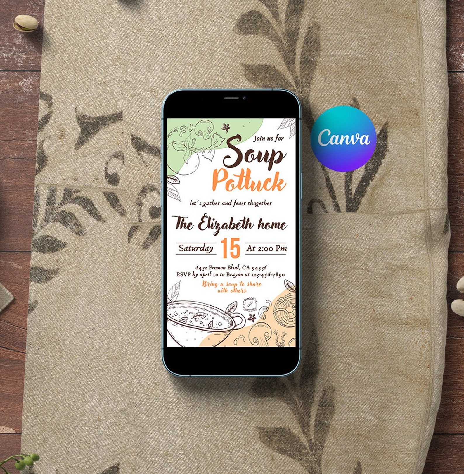 Soup Potluck Invitation Template, Editable Invite Soup Potluck, Soup ...