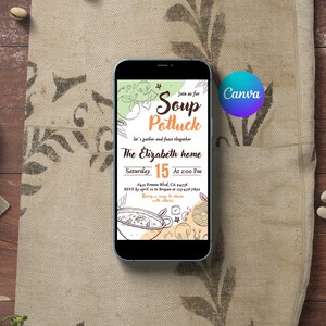Soup Potluck Invitation Template, Editable Invite Soup Potluck, Soup ...
