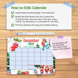 December 2025 Calendar for Kids, Fun Christmas School Socks Theme ...