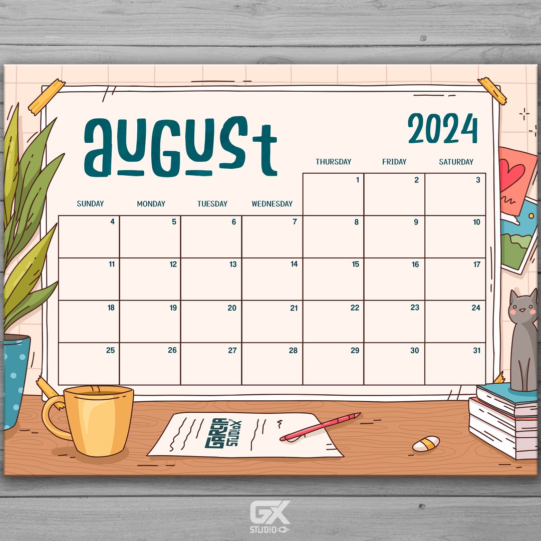 Calendario EDITABLE de agosto de 2024, Planificador rellenable, Horario ...