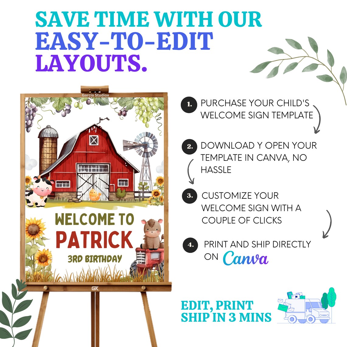 Editable Farm Birthday Welcome Sign Template, Farm Birthday Custom Sign ...