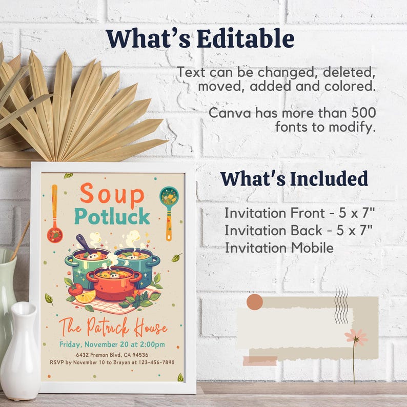 Editable Soup Potluck Invitation, Family and Friends Gathering ...