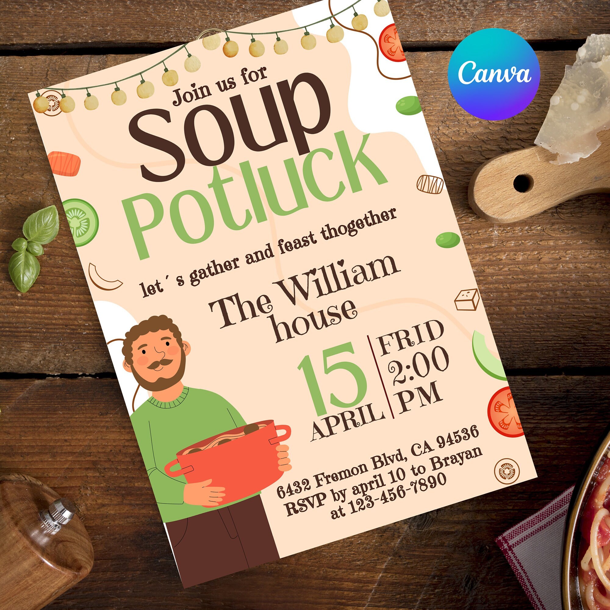 Soup Potluck Invitation Template, Neighborhood Party Invitation, Soup ...