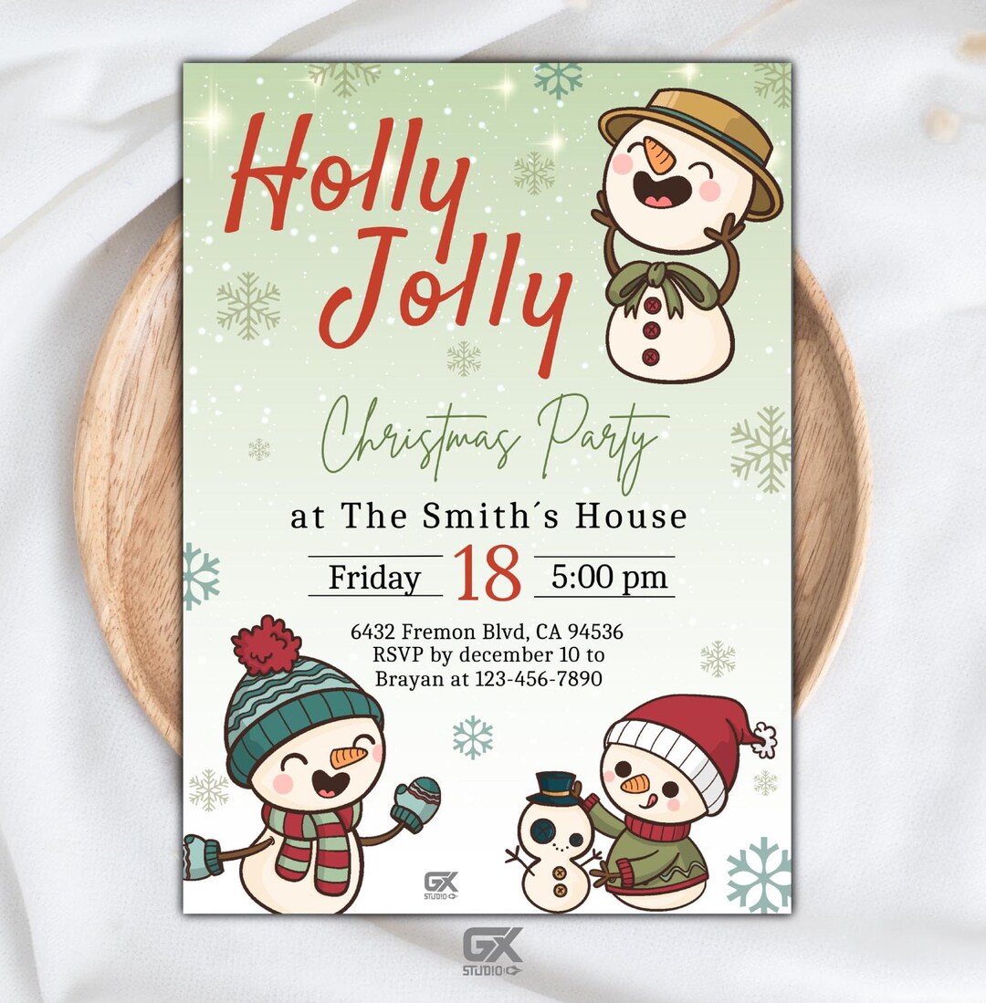 Holly Jolly Christmas Party Invitation | Fun Editable Holiday Invite ...