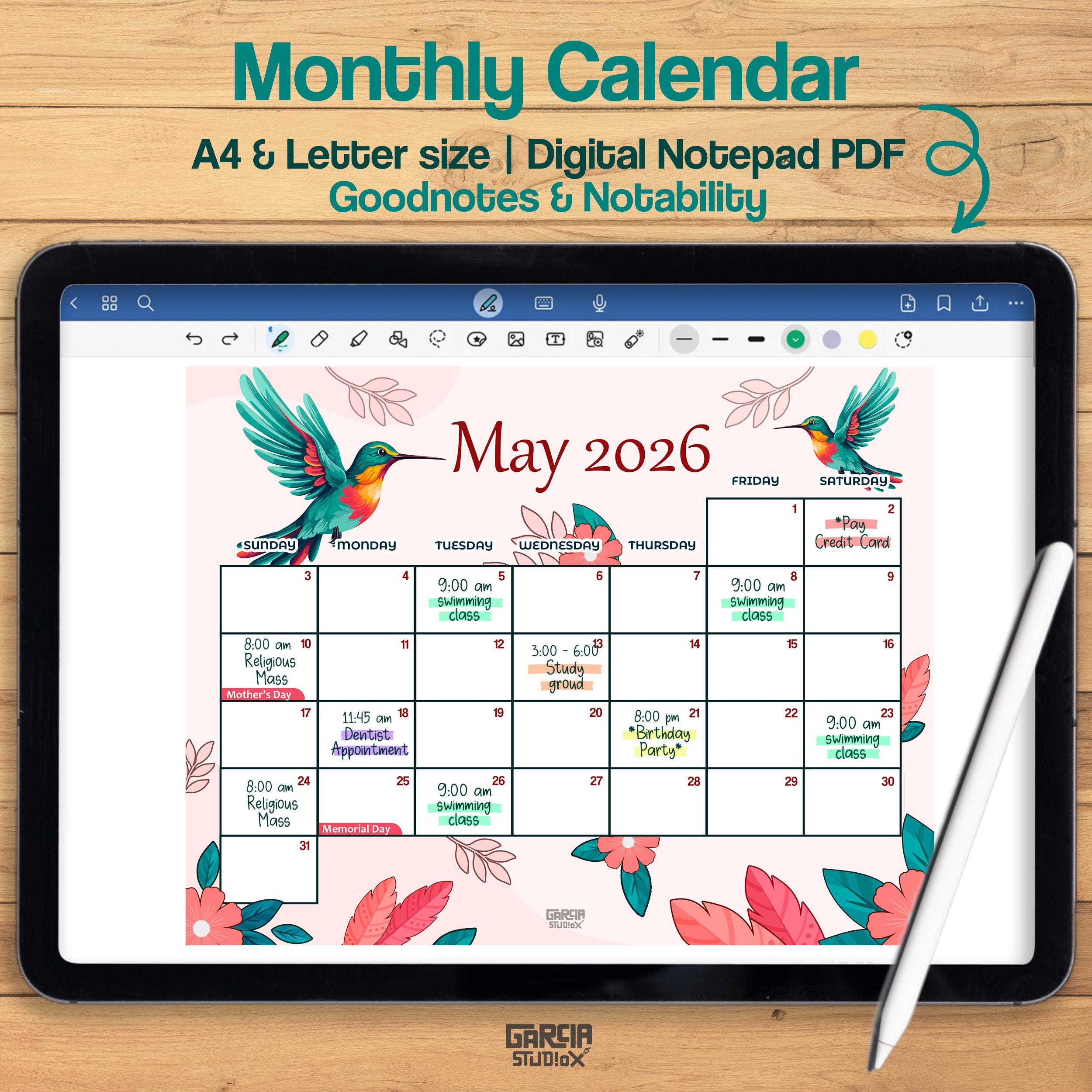 May 2026 Calendar Printable With Hummingbird and Flowers, Cute Monthly ...
