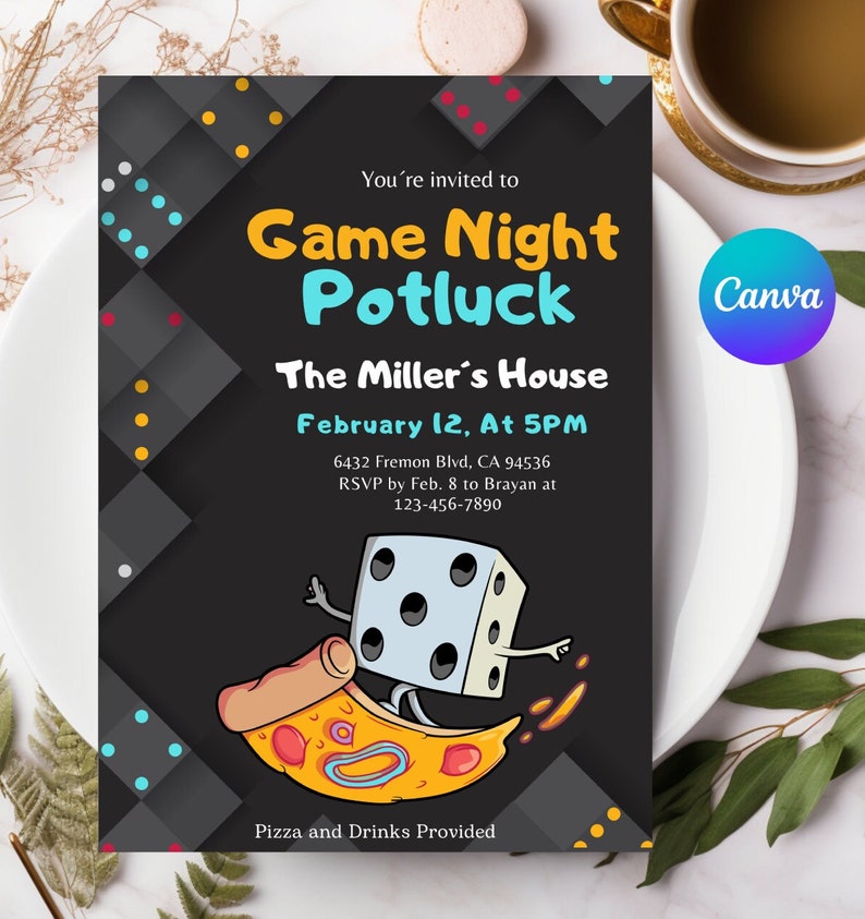 Game Night Potluck Invitation, Game Party Potluck Invite, Board Game ...