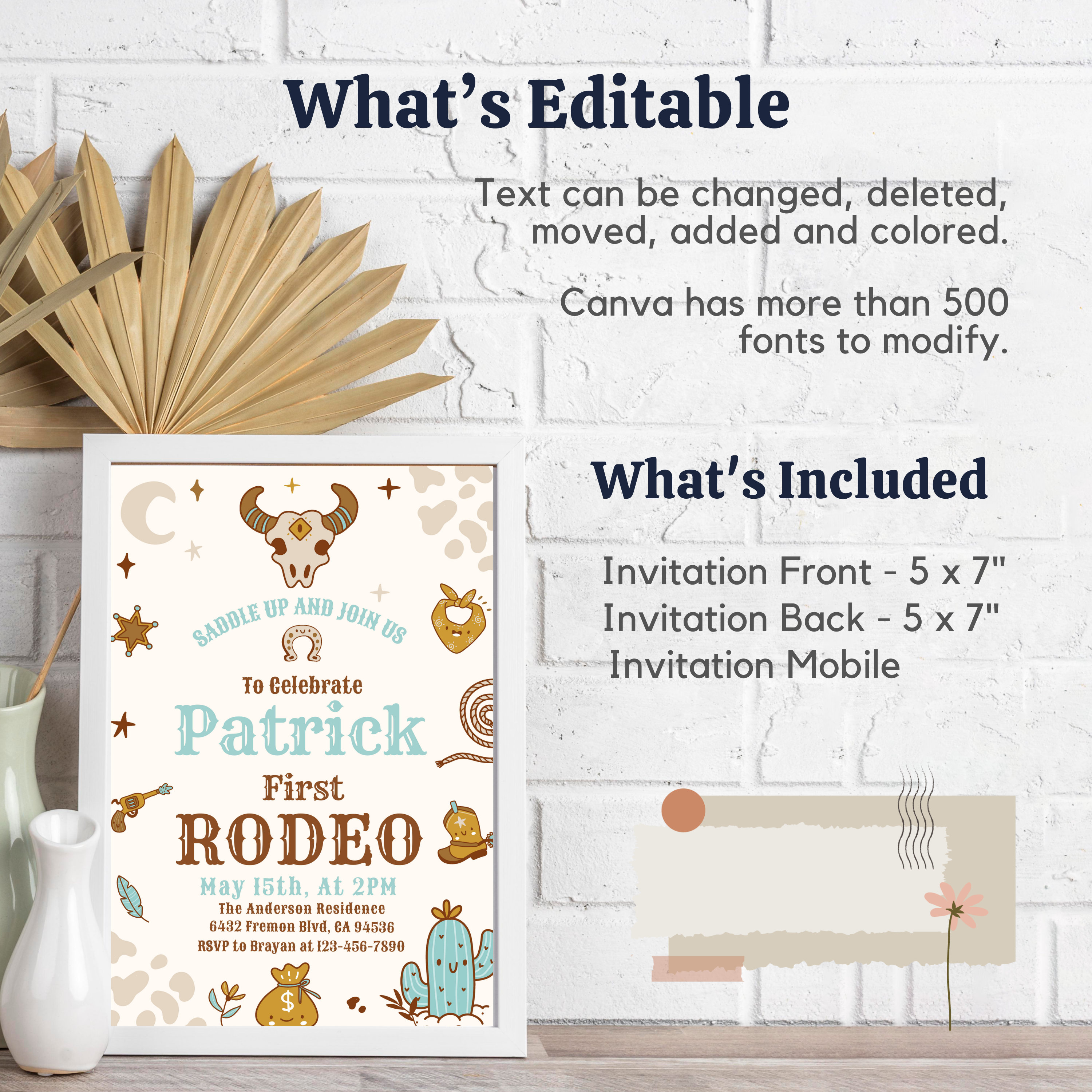 Editable My First Rodeo Invitation Cowboy Invitation Birthday ...