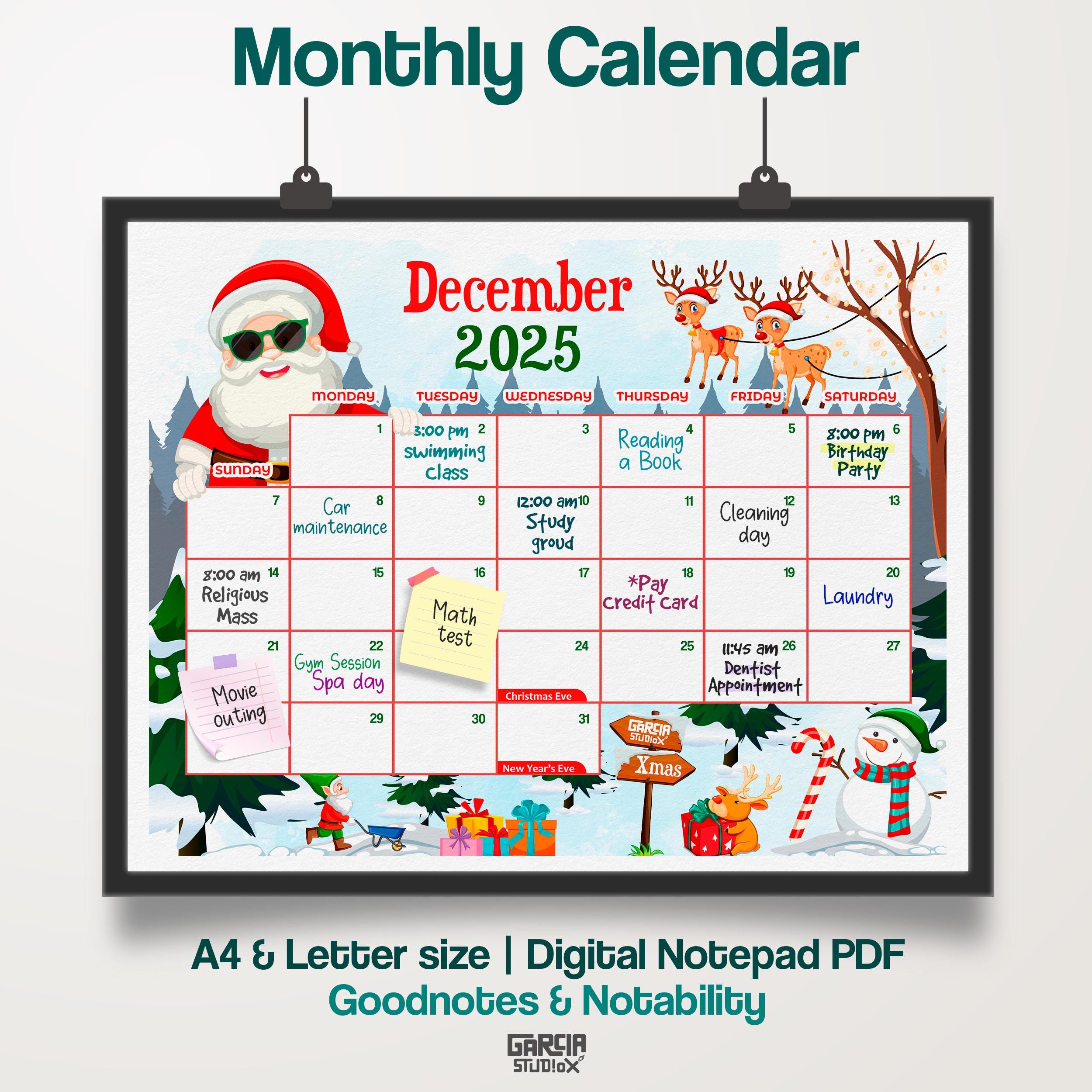 EDITABLE December 2025 Calendar, Fillable Christmas Planner, Monthly ...
