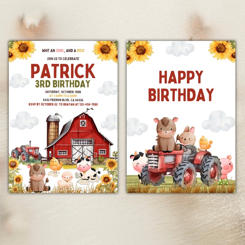 Farm Birthday Invitation, Editable Farm Birthday Party Invitation, Farm ...
