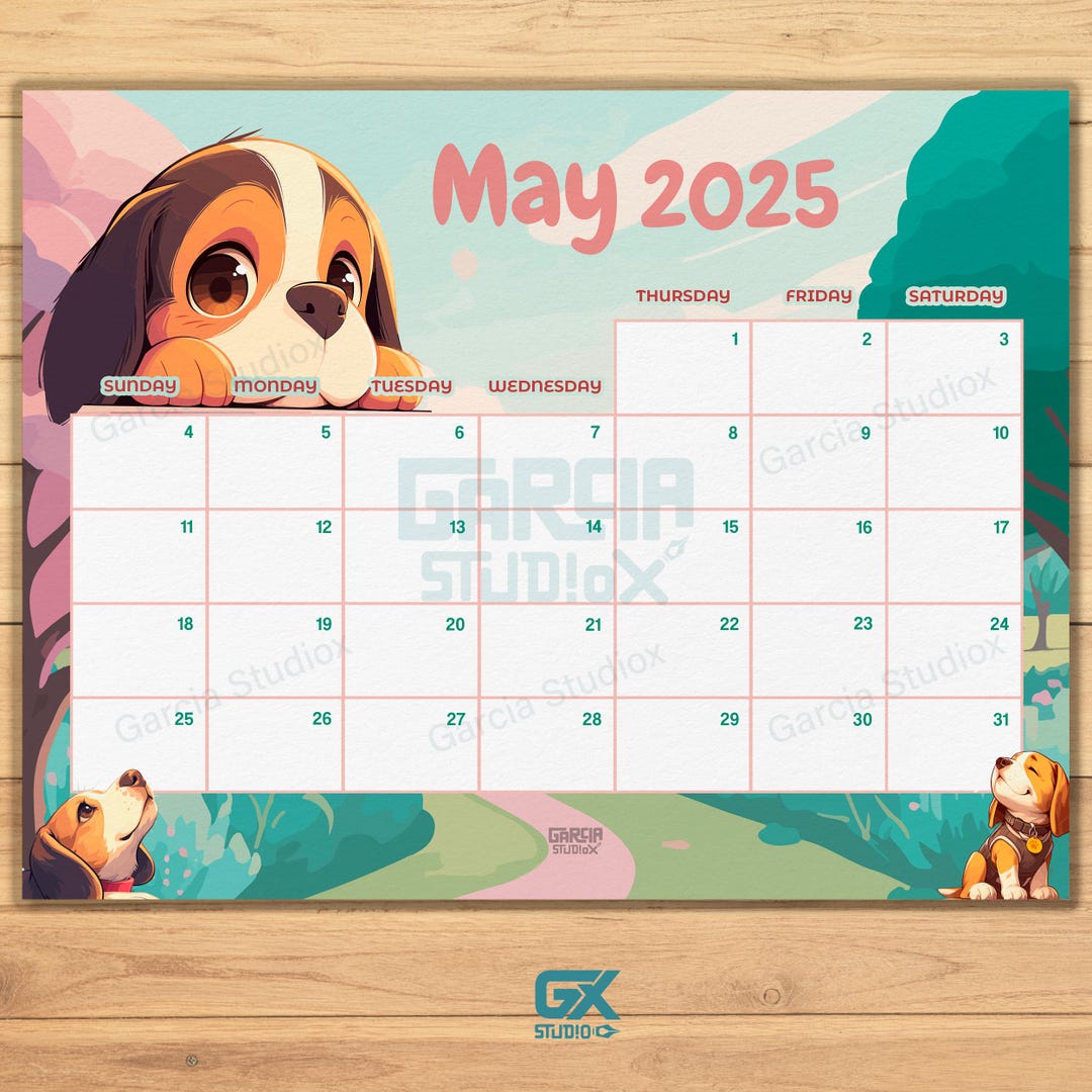 Calendario de mayo de 2025 con perros beagle: planificador mensual ...