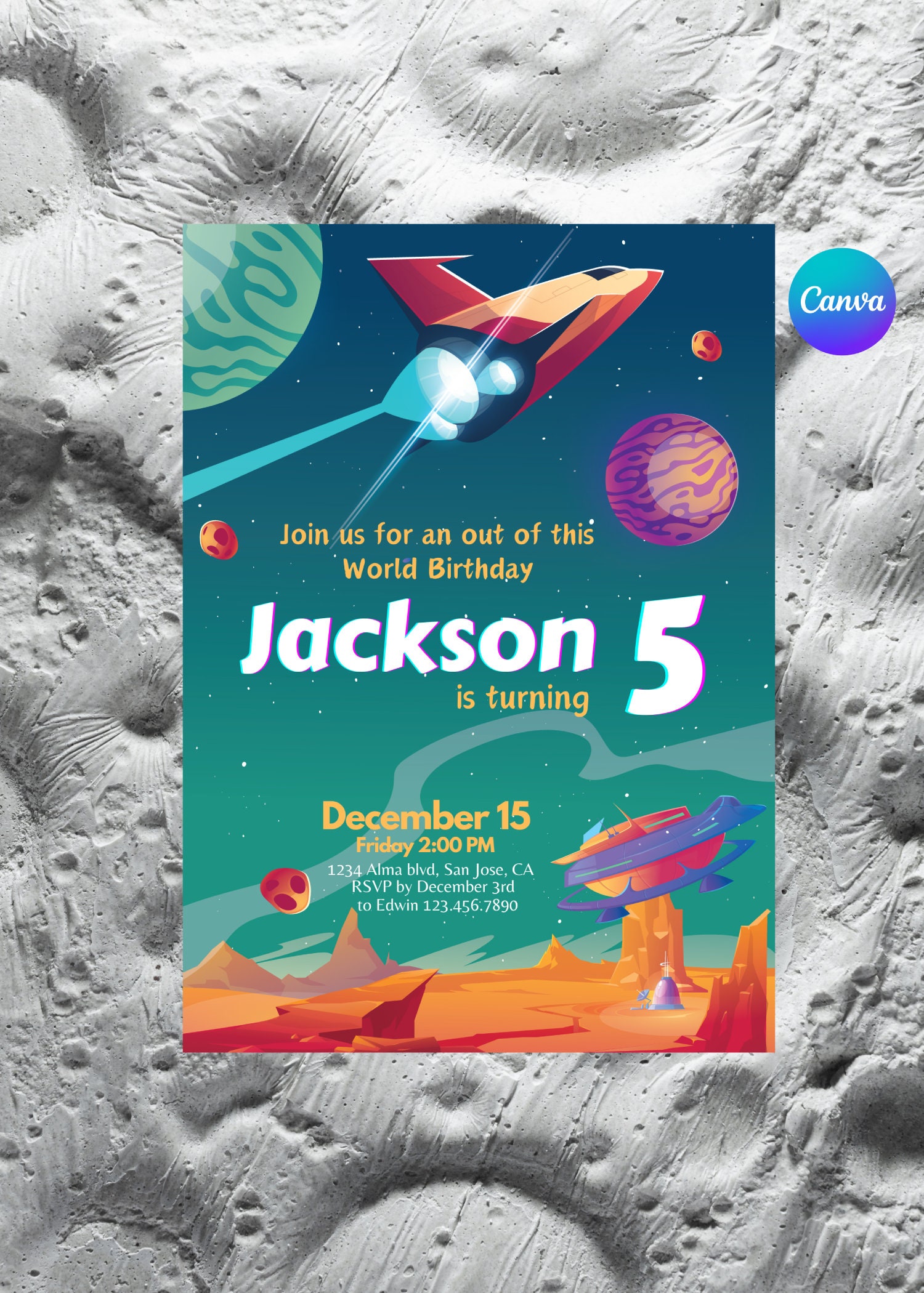 Space Birthday Invitation, Editable Outer Space Invitations, Template ...