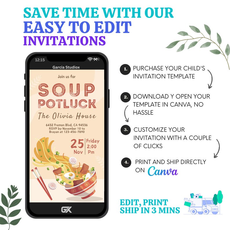 Editable Soup Potluck Invitation, Custom Soup Party Template for ...
