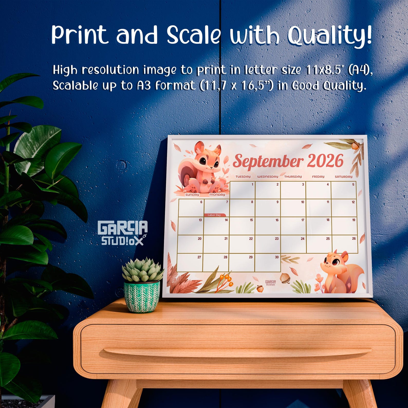 EDITABLE September 2026 Squirrel Calendar: Cute Woodland Animal Art ...