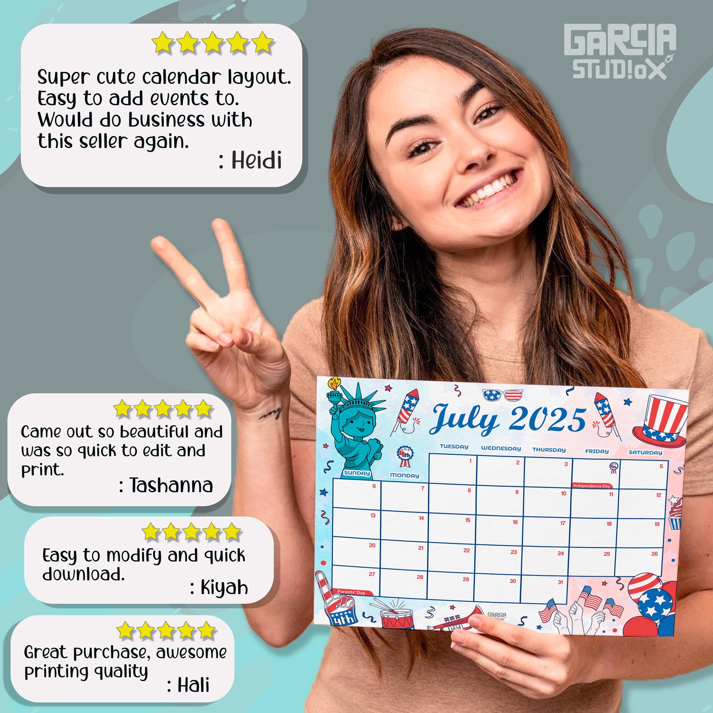 EDITABLE July 2025 Calendar, Fillable Patriot Planner, Monthly Schedule ...