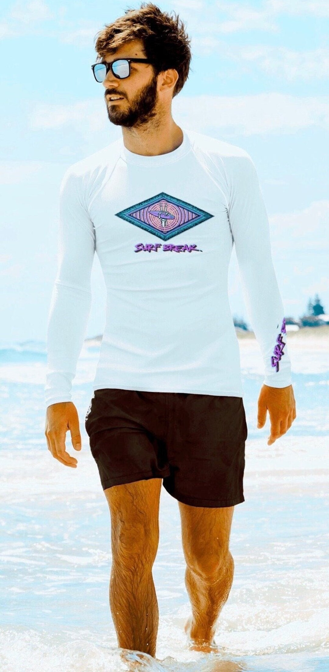 Retro Surf Long Sleeve Rash Guard | 90s Vintage Shirt | Ocean Lovers ...