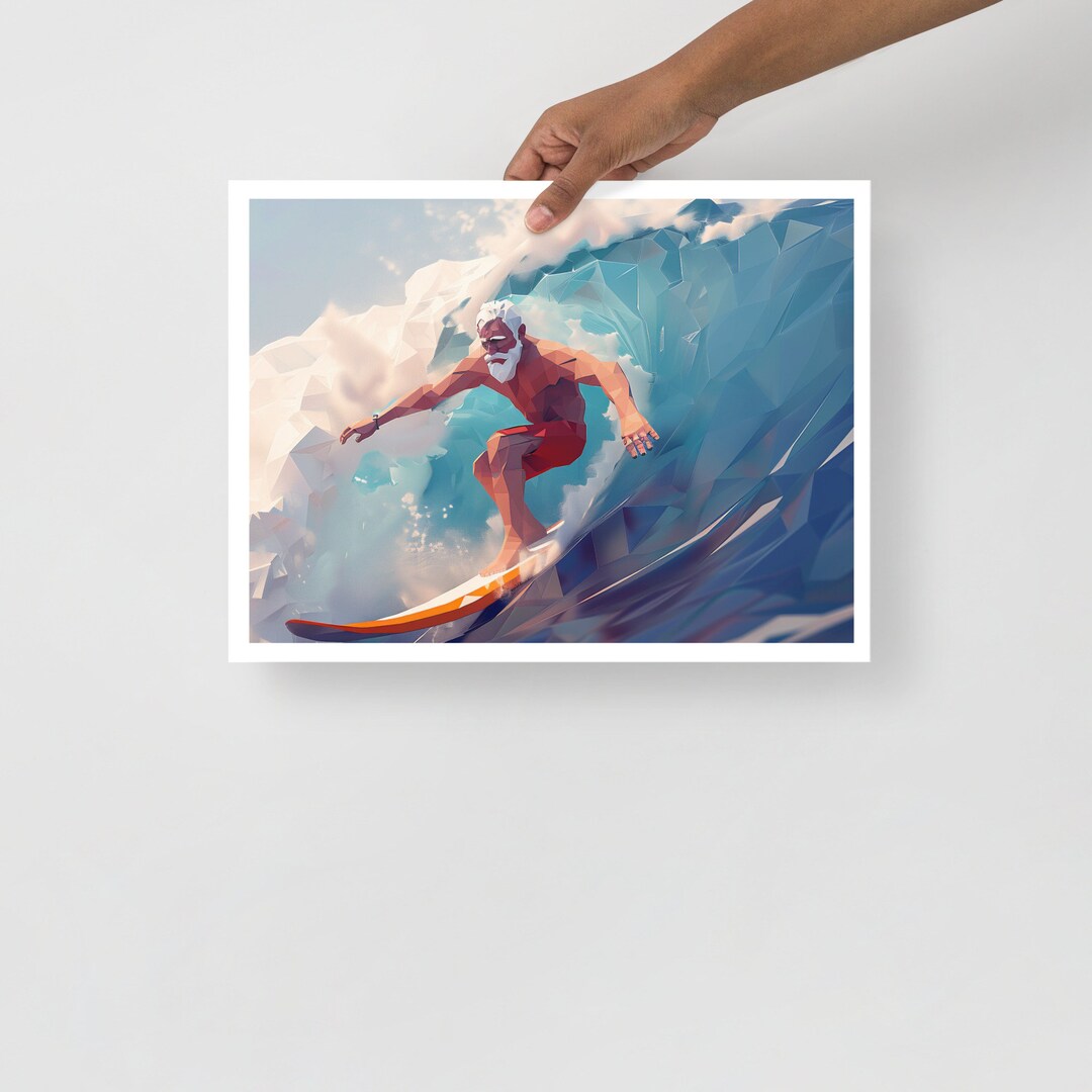 Ride the Wave With Grandpa Low Poly Art Poster - Etsy