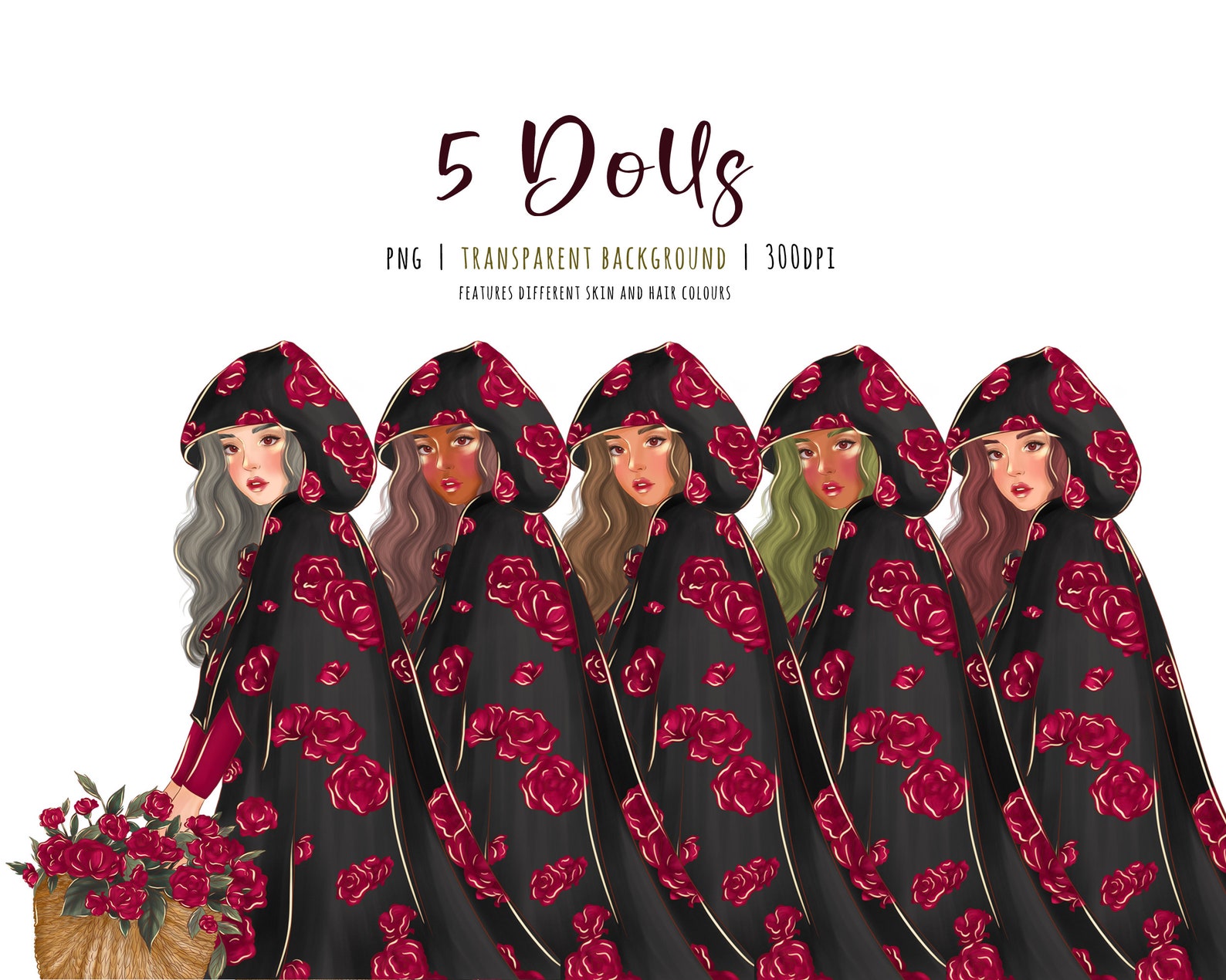 Enchanting Red Riding Hood Clipart: Transparent PNG, Card Making, Junk ...