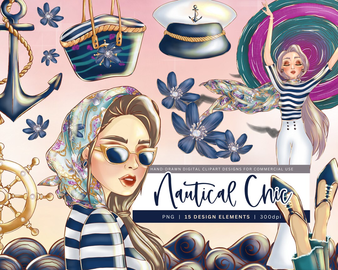 Nautical Chic Clipart Bundle - Nautical & Ocean Transparent PNG, Card ...