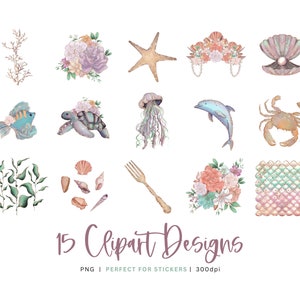 Magical Mermaid Clipart Bundle: Transparent PNG, Card Making, Junk ...