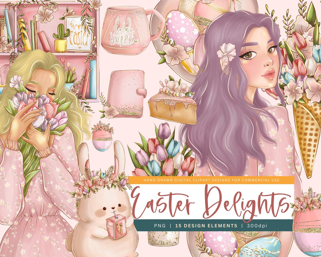 Easter Clipart Bundle PNG Hand Drawn Transparent Digital Designs for ...