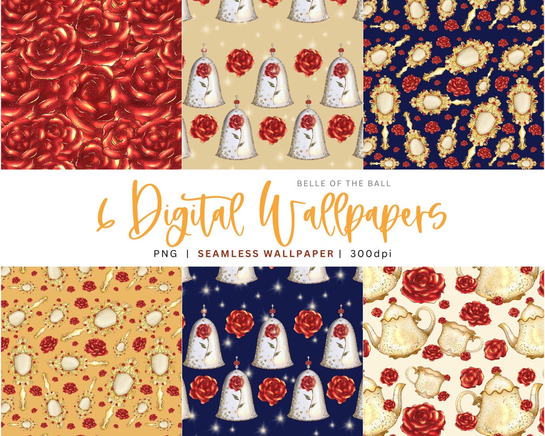Belle and Beast Classic Love Wallpaper Bundle: Seamless Wallpaper ...