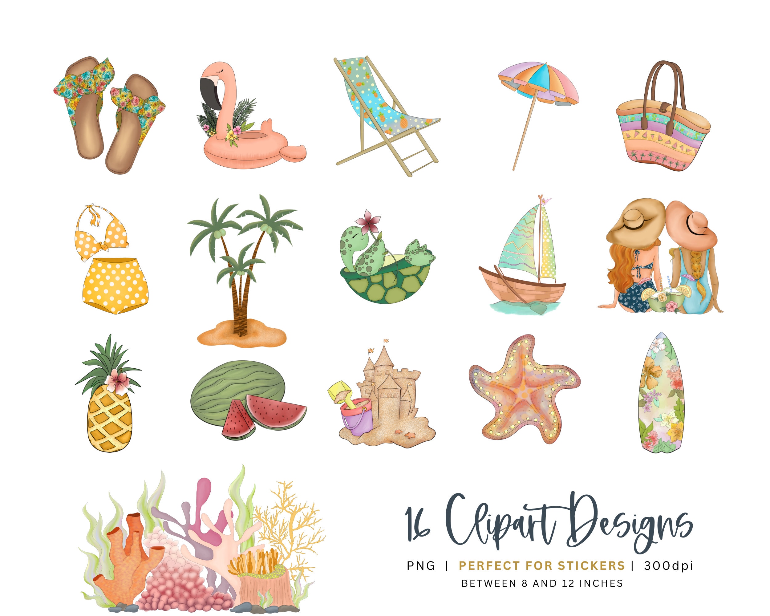 Hot Beach Day Clipart Watercolor Beach Bundle PNG, Beach Bag & Chair ...