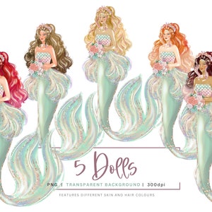 Magical Mermaid Clipart Bundle: Transparent PNG, Card Making, Junk ...