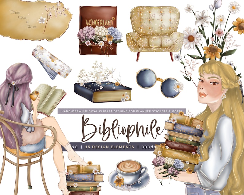 Bibliophile's Clipart Bundle: Book Lovers' Transparent PNG, Card Making ...