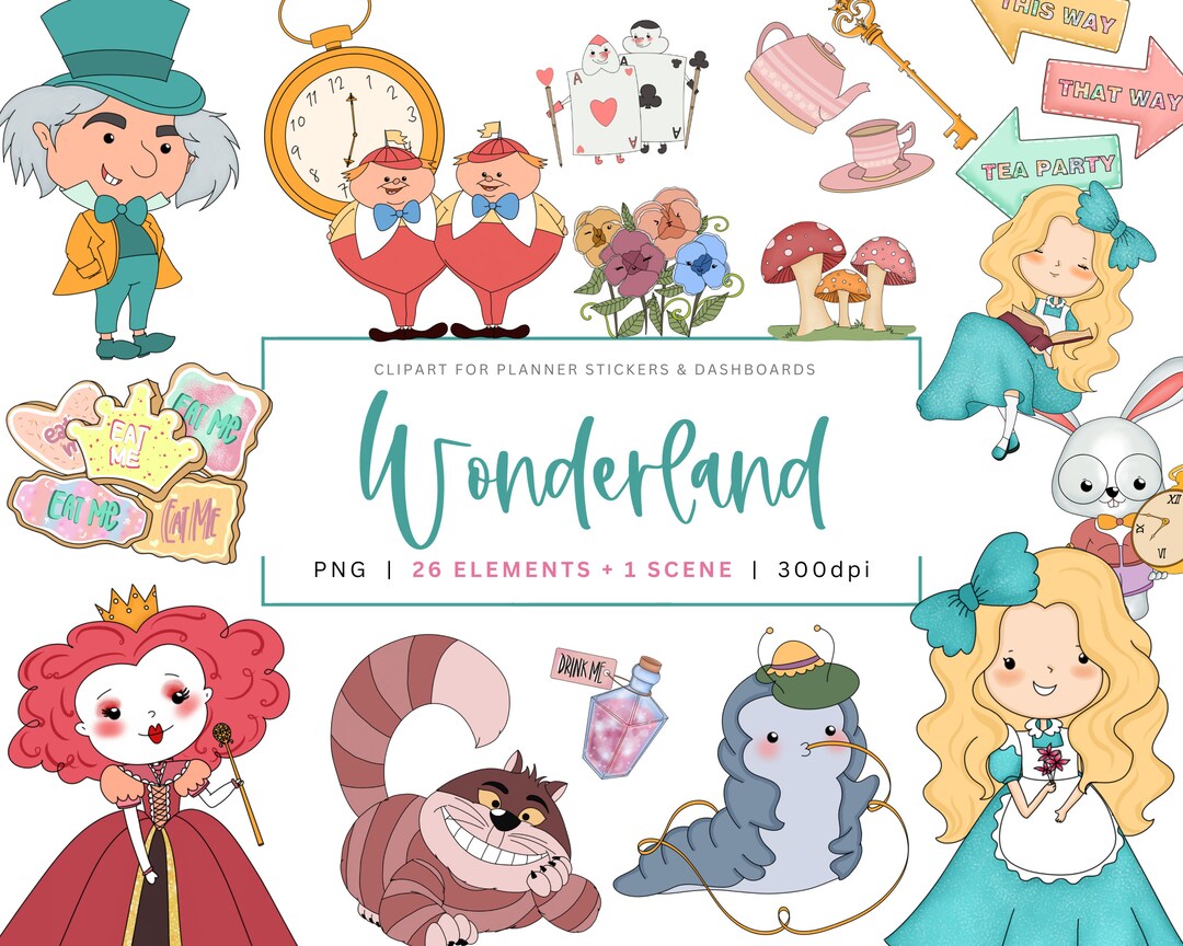 The Adventures in Wonderland Clipart Bundle: Transparent PNG, Card ...