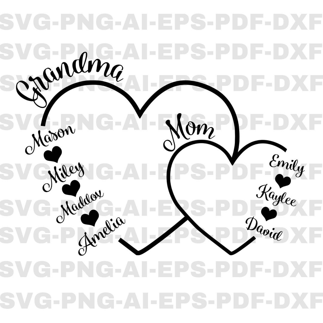 Custom Grandma Heart Svg, Mom Heart With Kids Name Svg, Happy Mother's ...