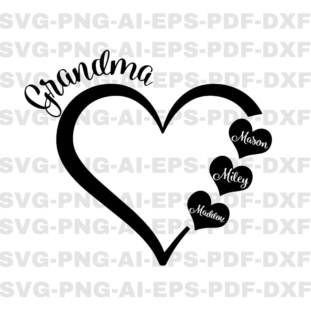 Personalized Grandma Heart Svg, Grandchild Svg, Mother Heart Svg, Mimi ...