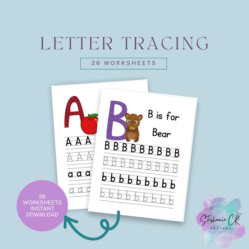 Educational Alphabet Tracing Practice Sheet: 26 Printable Worksheets ...