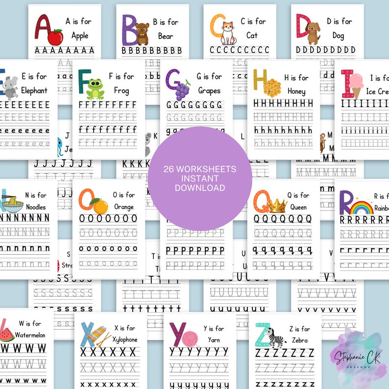 Educational Alphabet Tracing Practice Sheet: 26 Printable Worksheets ...