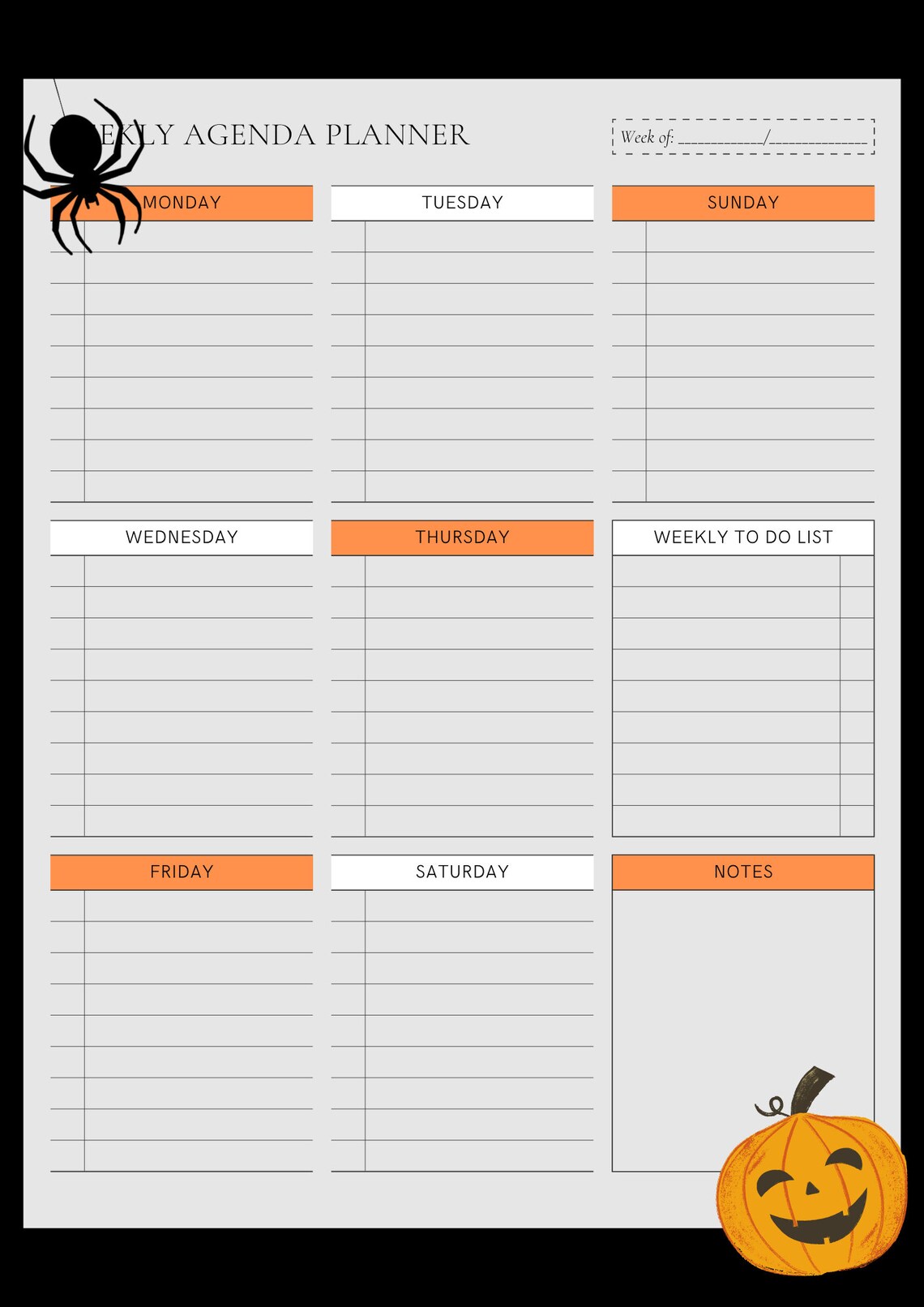 Weekly Agenda Printable Halloween Edition - Etsy