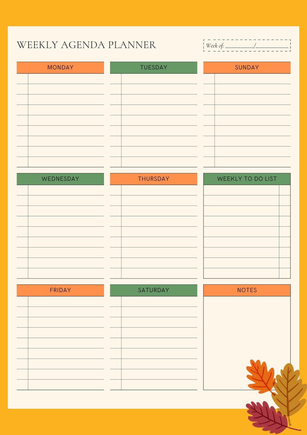 Weekly Agenda Printable- Fall Edition - Etsy