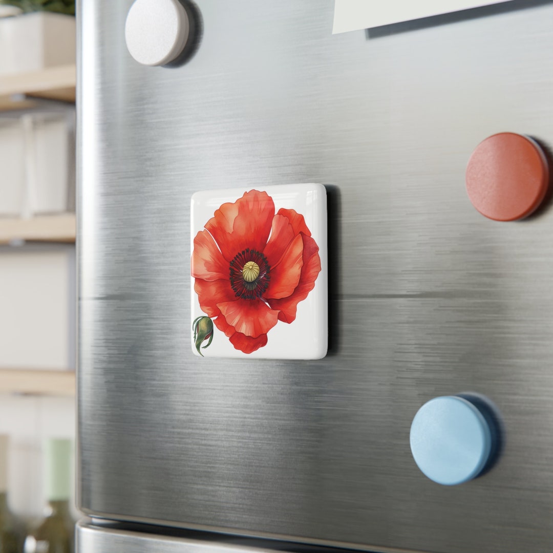 Flanders Field Poppy, 2 Square Porcelain Magnet - Etsy