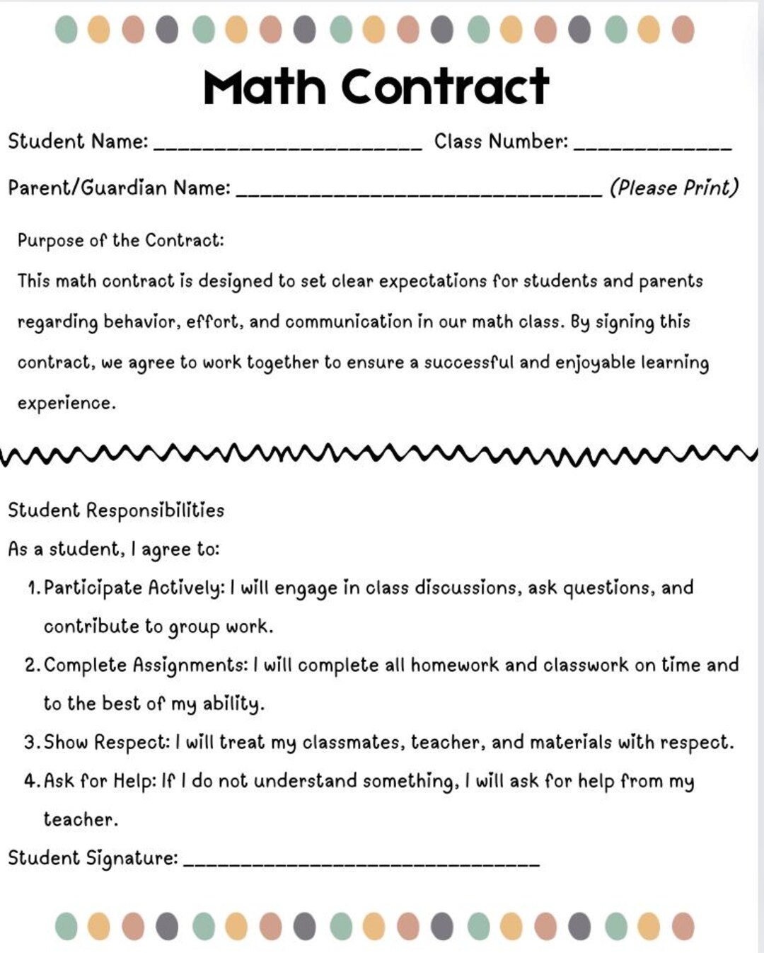 Math Contract - Etsy