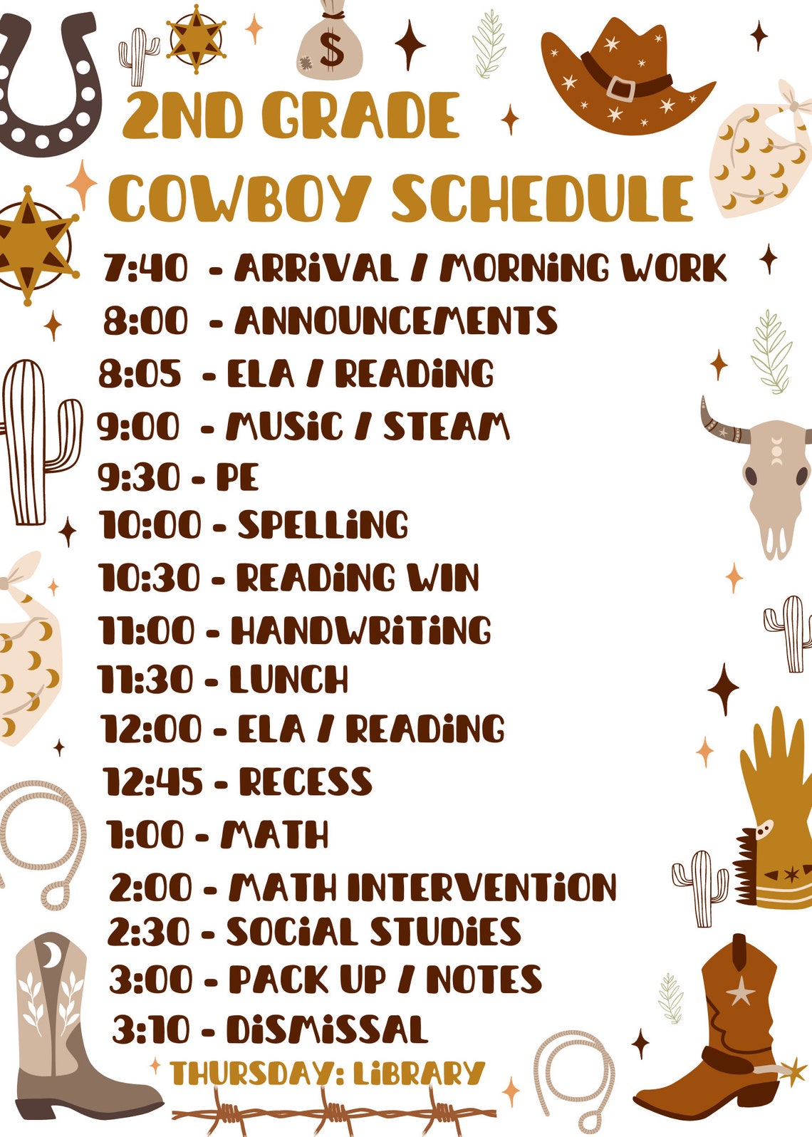 Western Style Schedule - Etsy