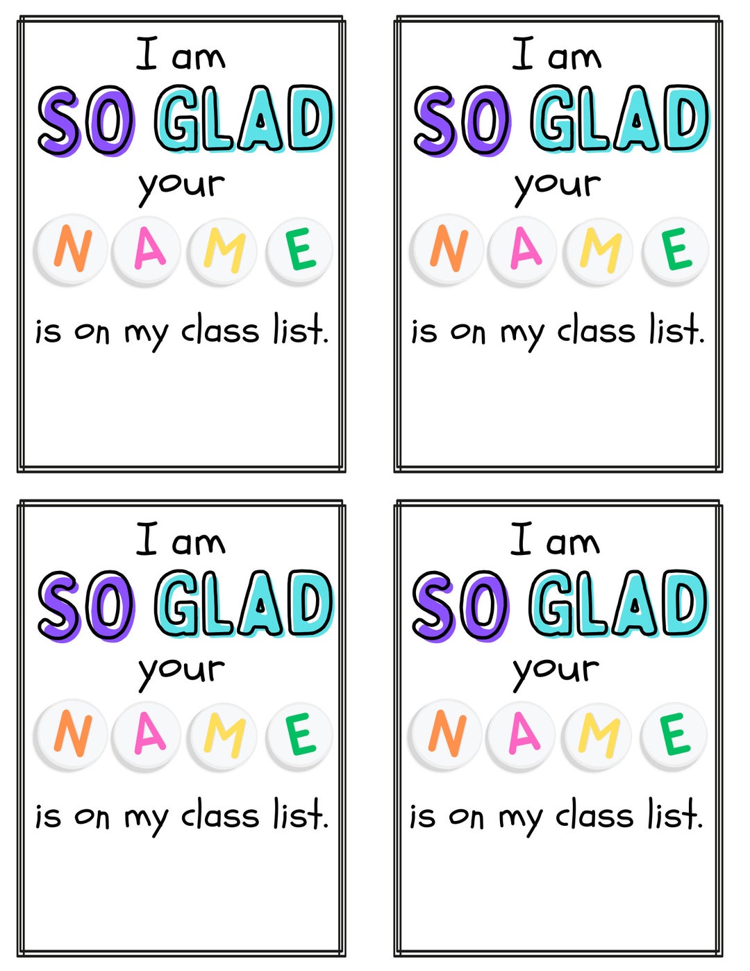 I Am so Glad Your Name is on My Class List - Etsy