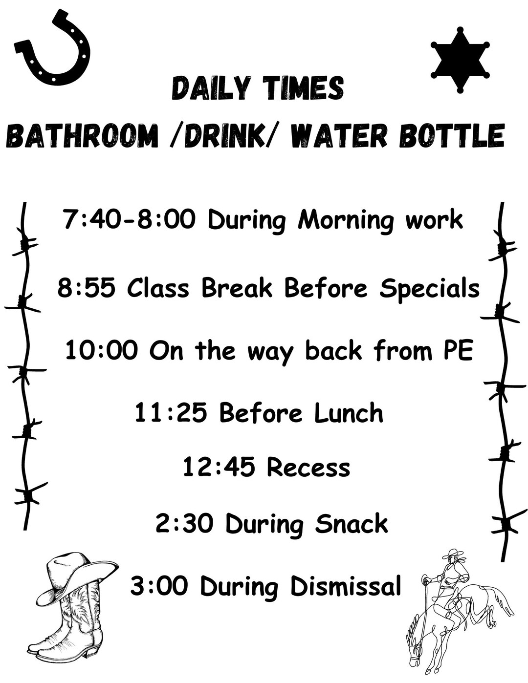 Bathroom/drink/water Bottle Schedule - Etsy