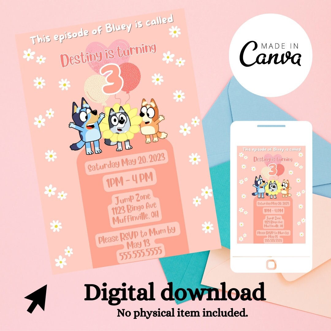 Bluey Birthday Party Invitation Canva Template Bingo and Muffin - Etsy